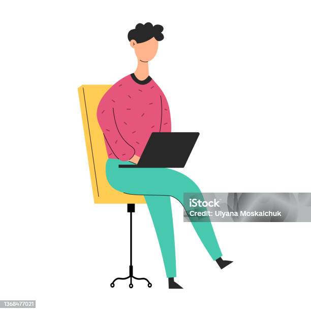 Programmer Duduk Di Kursi Programmer Dalam Desain Datar Pria Dengan