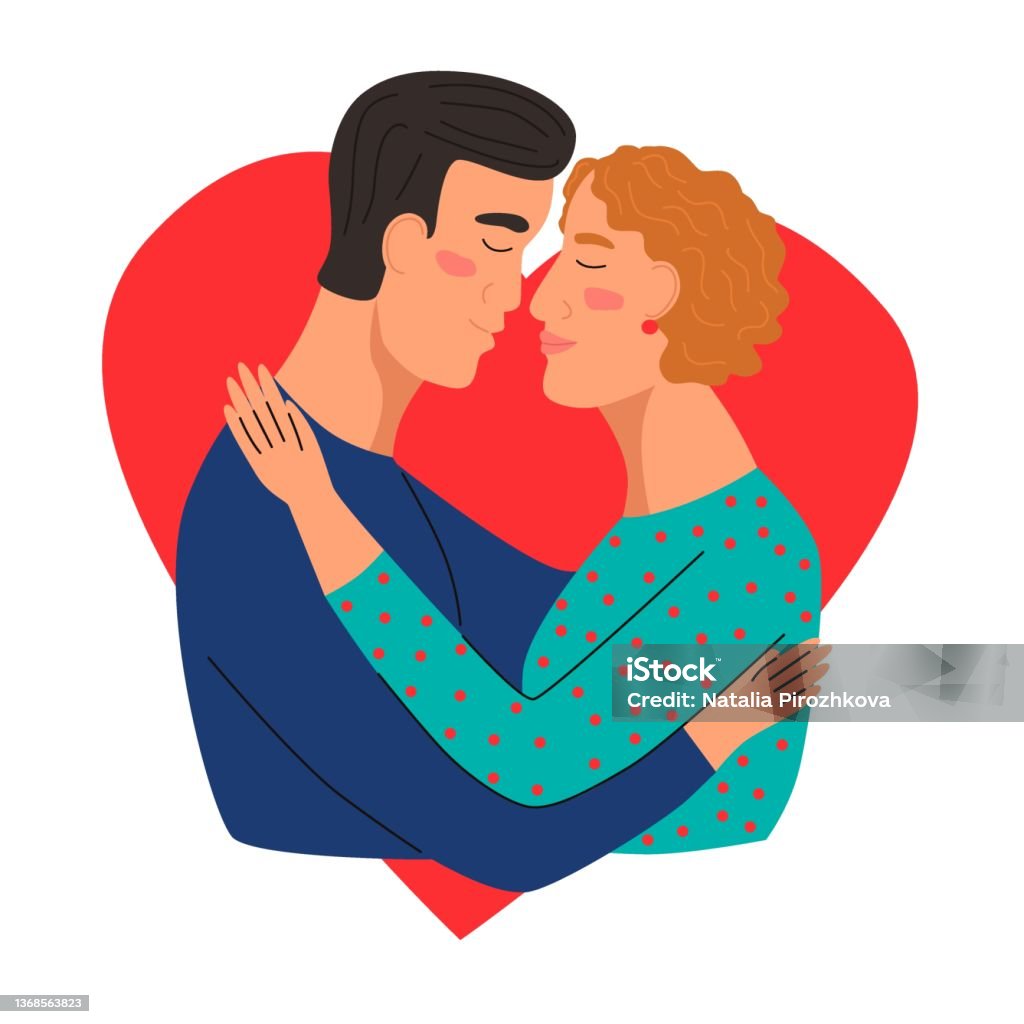Un Couple Qui Sembrasse Le Cœur En Arrièreplan Illustration Vectorielle