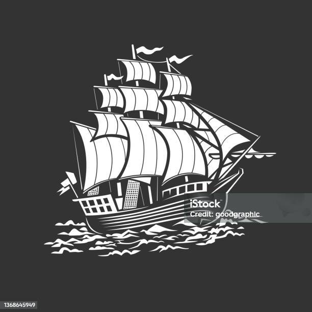 Navire Voilier Illustration En Noir Et Blanc Vecteurs Libres De Droits