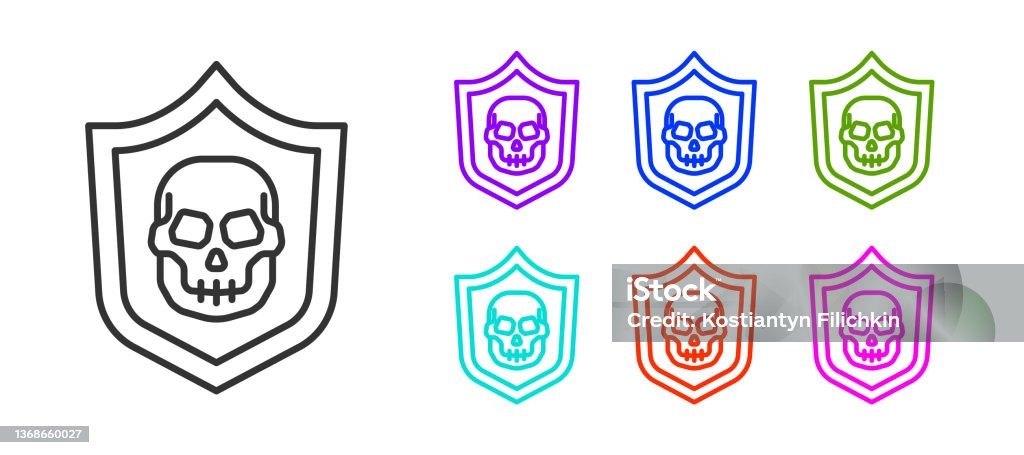 Garis Hitam Shield Dengan Ikon Tengkorak Bajak Laut Terisolasi Di Latar ... Garis Hitam Shield Dengan Ikon Tengkorak Bajak Laut Terisolasi Di Latar ...
