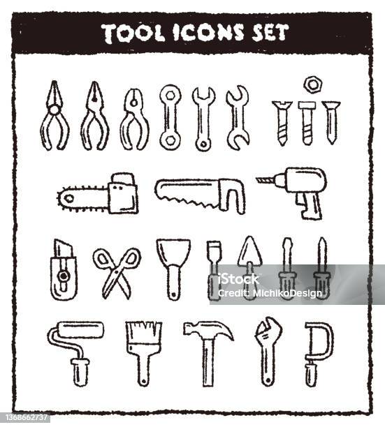 Jeu Dicônes Doutils Dessinés À La Main Illustration De Croquis Vecteurs