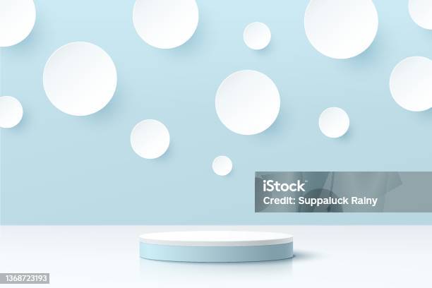 Ruang 3d Abstrak Dan Podium Alas Silinder Biru Realistis Dengan