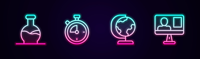 Atur Garis Test Tube Stopwatch Earth Globe Dan Kelas Online Ikon Neon ... Atur Garis Test Tube Stopwatch Earth Globe Dan Kelas Online Ikon Neon ...