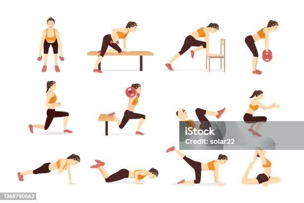 Sport Caractère De Femme Dans De Nombreuses Activités Dexercice Et De