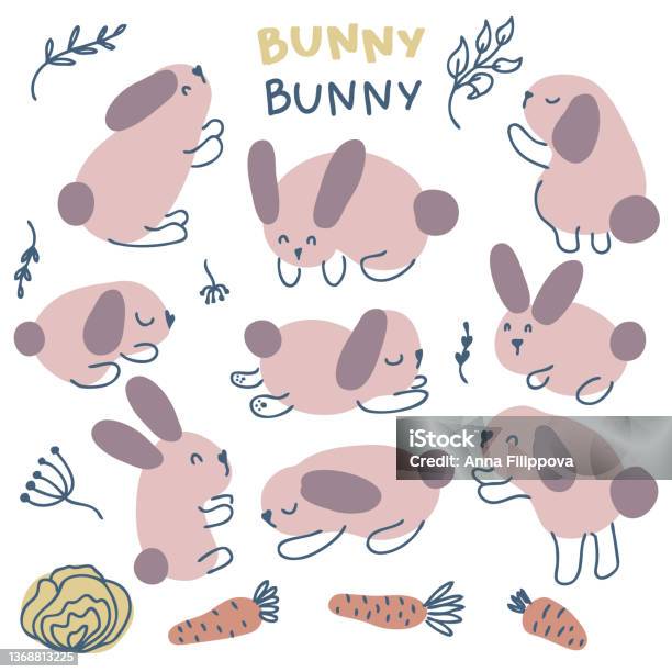Collection De Lapins Dessinés À La Main Parfait Pour Tshirt Affiche
