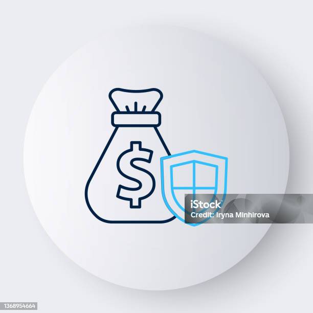 Line Money Bag Dengan Ikon Perisai Terisolasi Pada Latar Belakang Putih ... Line Money Bag Dengan Ikon Perisai Terisolasi Pada Latar Belakang Putih ...