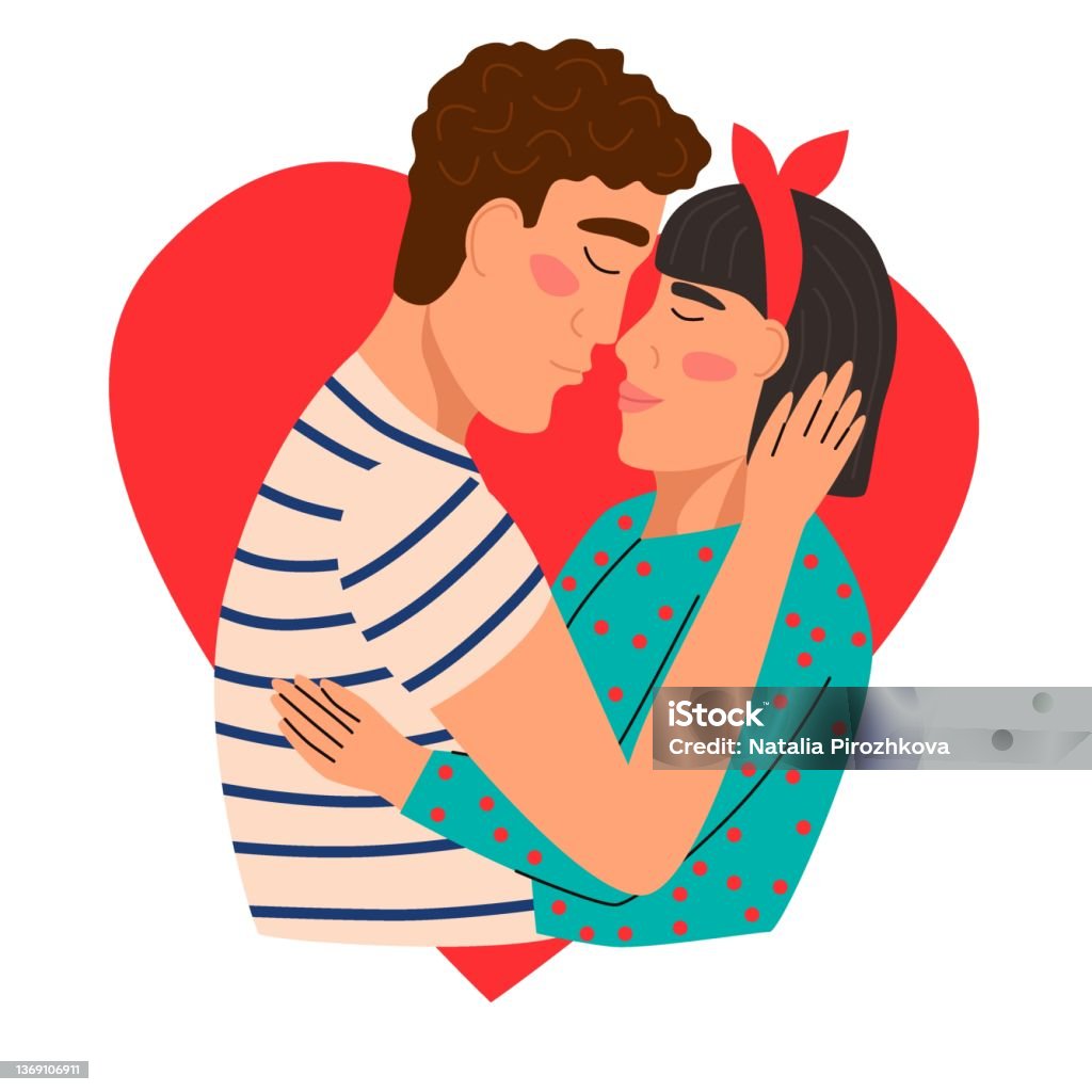 Un Couple Qui Sembrasse Le Cœur En Arrièreplan Illustration Vectorielle