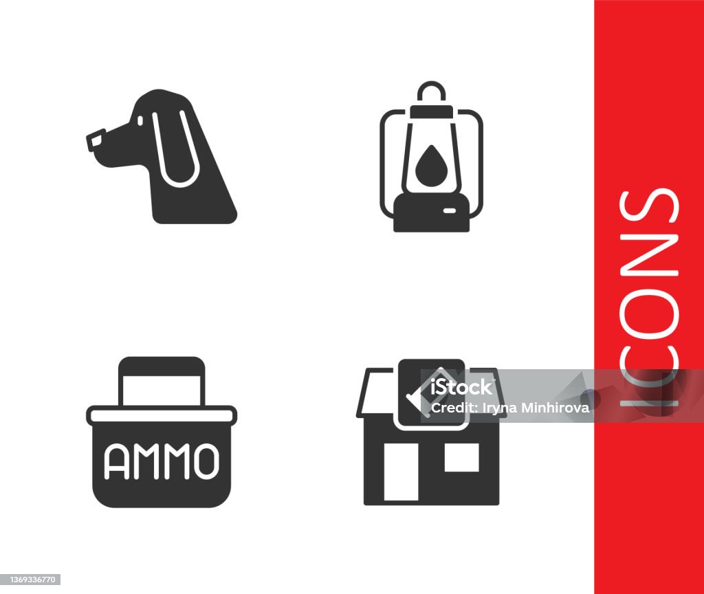 Set Magasin De Chasse Chien Boîte De Munitions Et Icône De Lanterne De