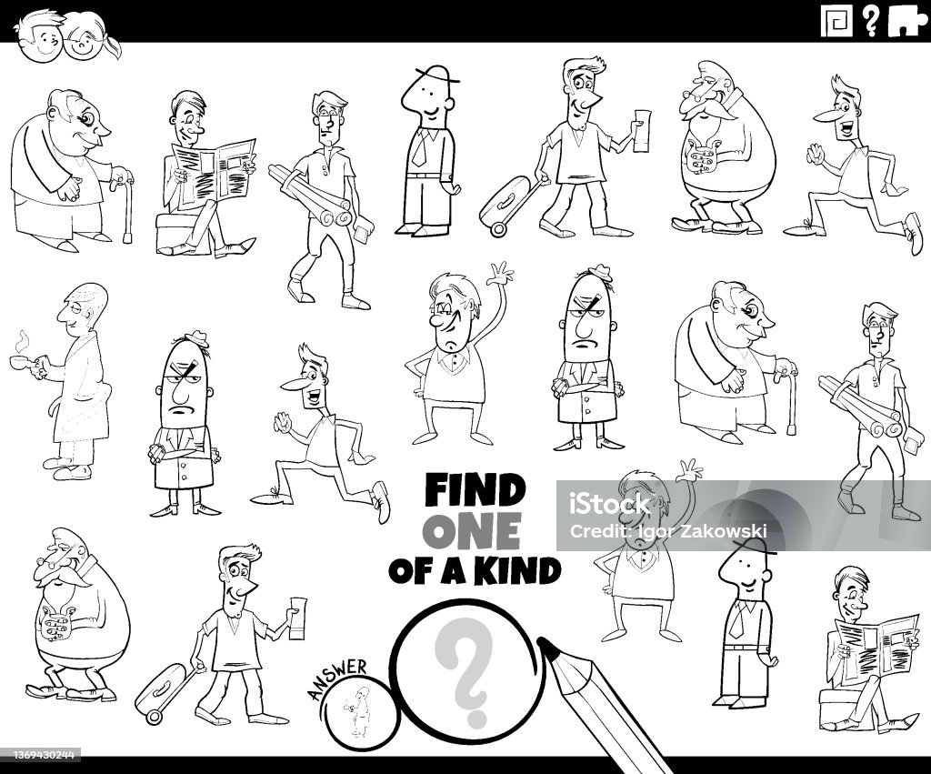 Ilustrații De Stoc Cu Unul De Un Fel De Joc Cu Oameni De Desene Animate De Colorat Carte De