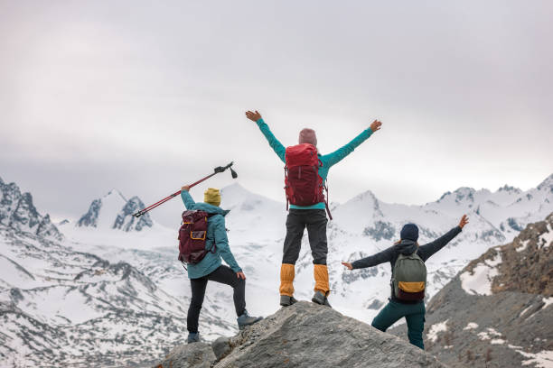 Free picture: Extreme mountain climber at top of snowy mountain peak at ...