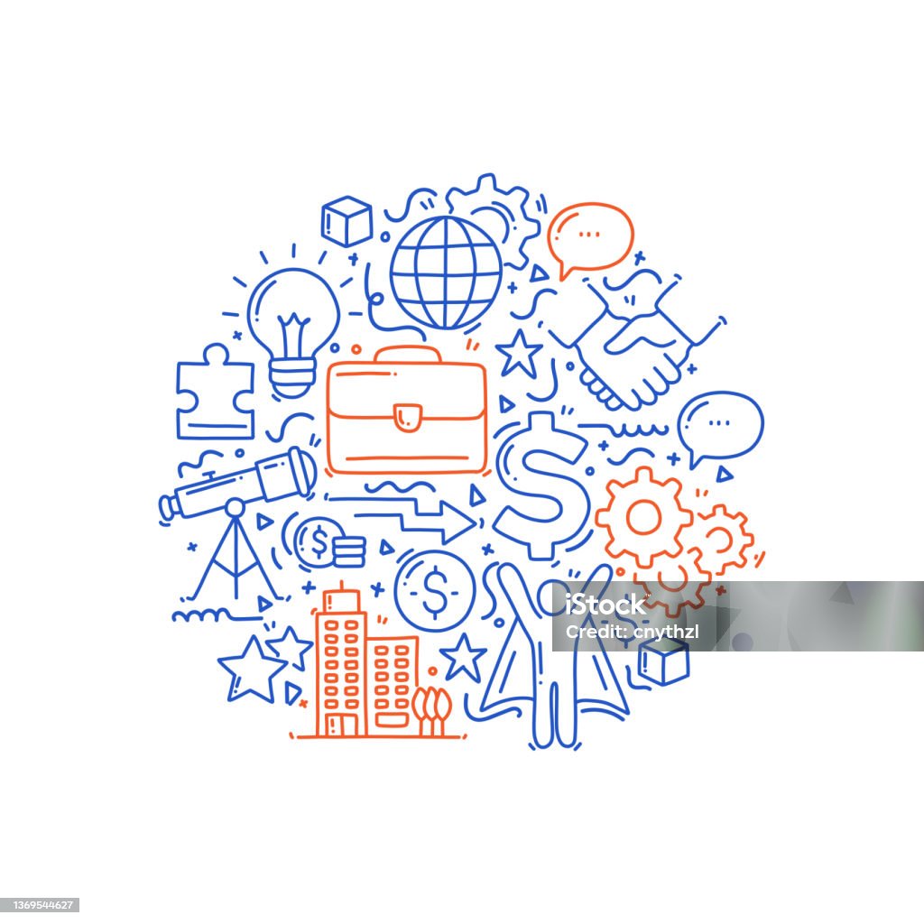 Business Value Related Objects And Elements Hand Drawn Vector Doodle