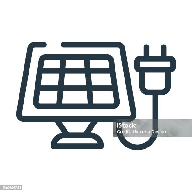 Icône De Ligne Mince De Batterie Solaire Énergie Icônes Linéaires