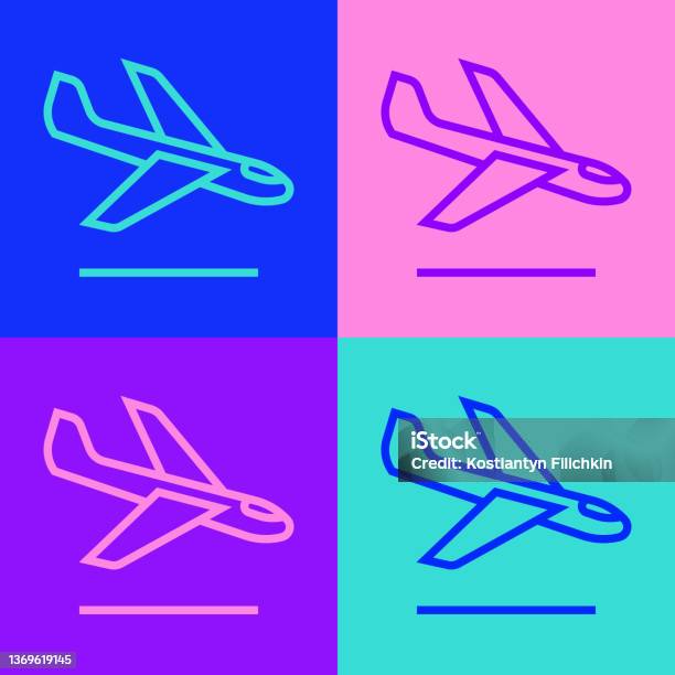 Ligne Pop Art Icône Datterrissage Davion Isolée Sur Fond De Couleur