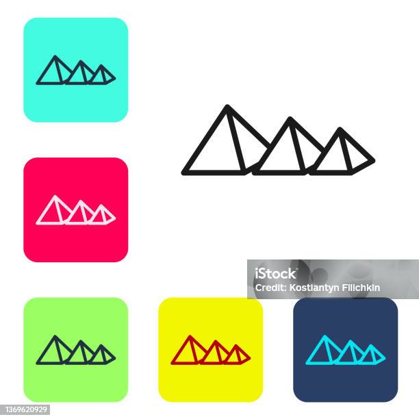 Ligne Noire Egypte Pyramides Icône Isolée Sur Le Fond Blanc Symbole De