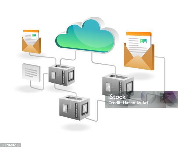 Konsep Ilustrasi Isometrik Server Cloud Data Jaringan Ilustrasi Stok
