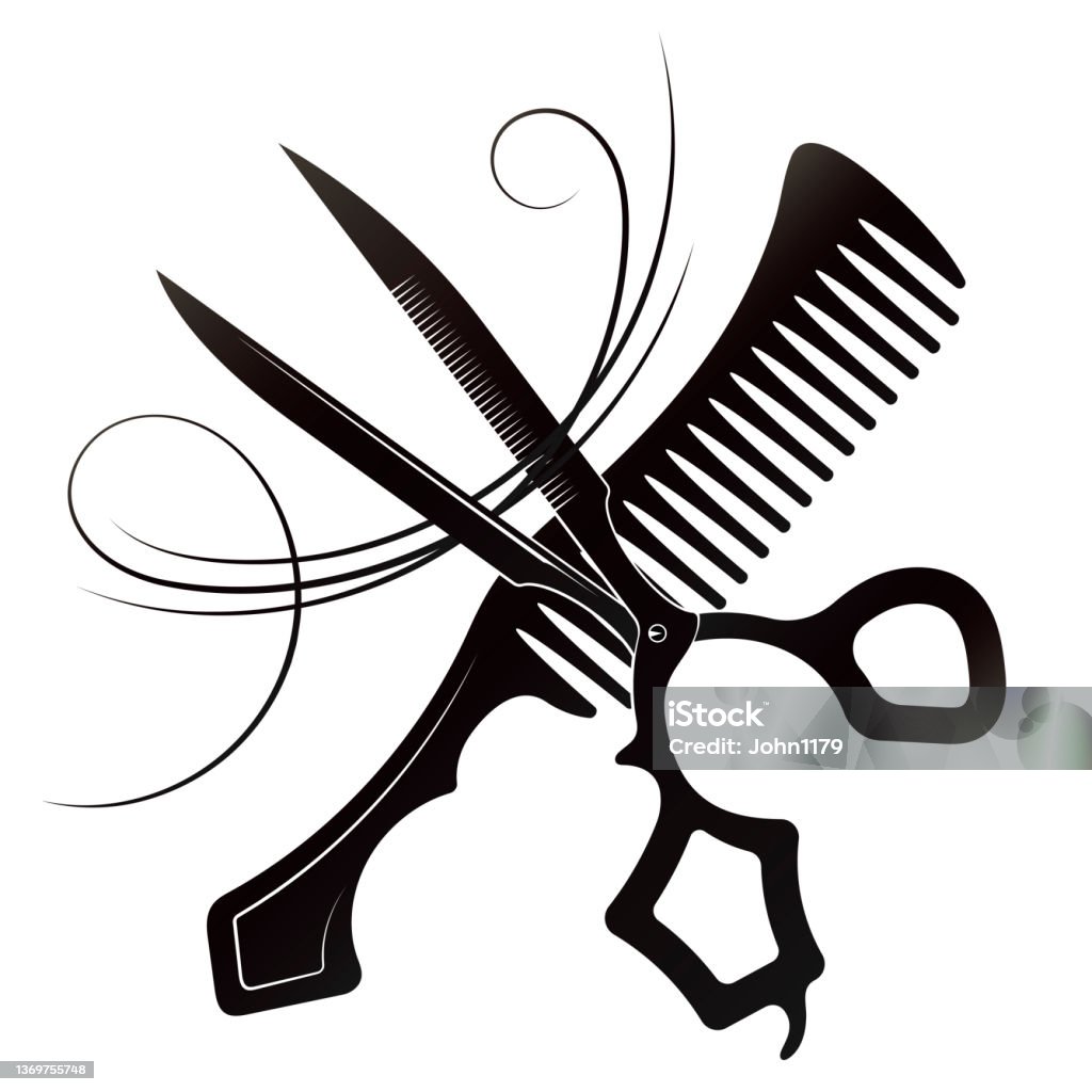 Gunting Dan Sisir Dengan Ikal Rambut Ilustrasi Stok Unduh Gambar