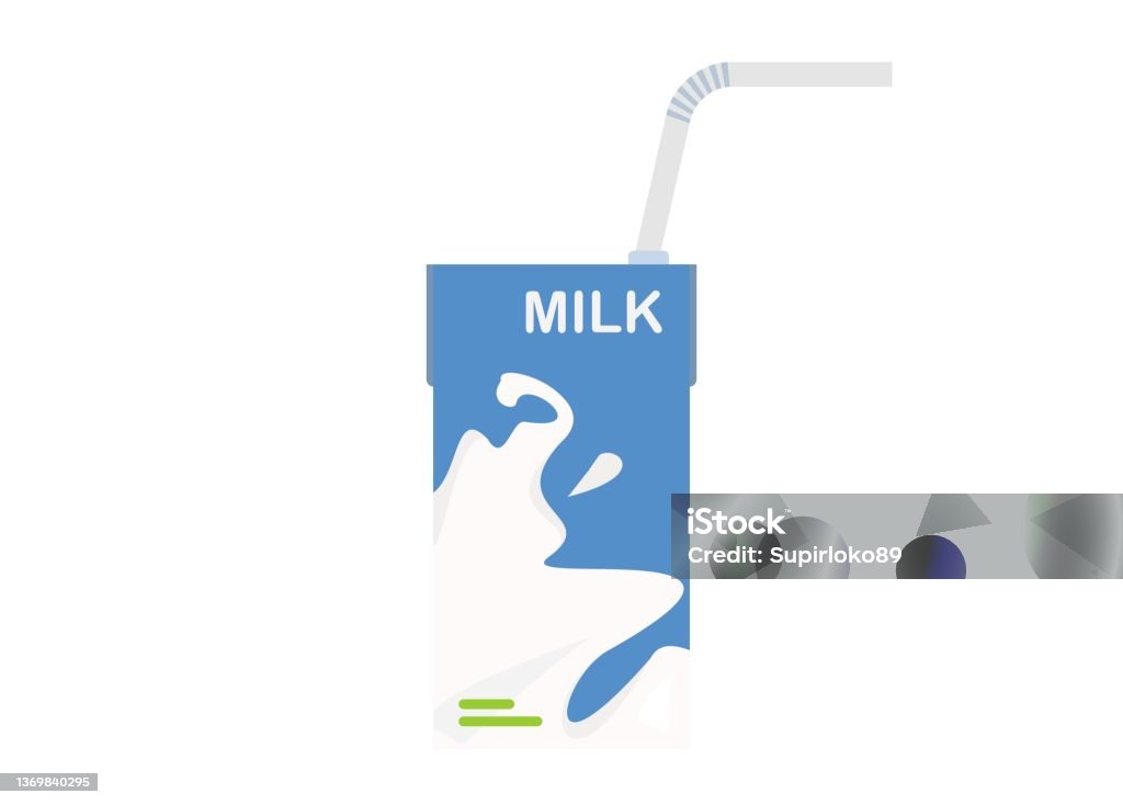 Susu Dalam Kemasan Karton Kecil Dengan Jerami Ilustrasi Datar Sederhana