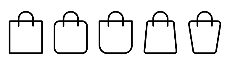 Jeu Dicônes De Panier Symbole Du Sac De Contour Illustration Dachat