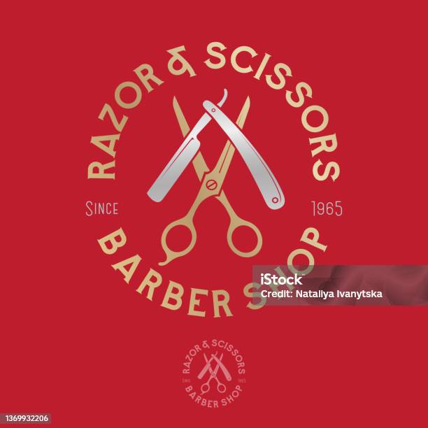Emblème Du Salon De Coiffure Des Ciseaux Et Un Rasoir Avec Des Lettres