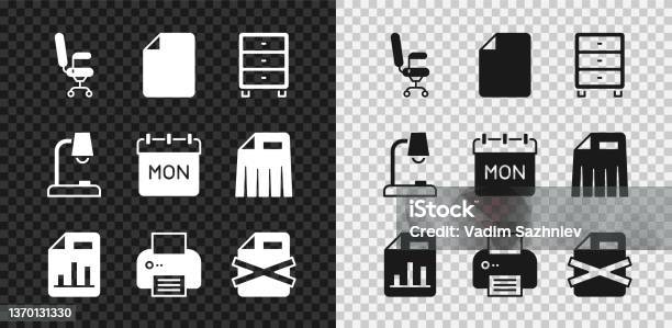 Set Office Chair File Document Archive Papers Drawer Document With Graph Chart Printer Delete