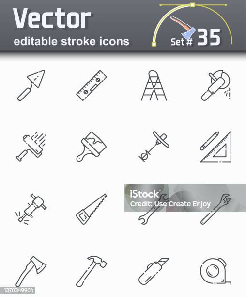 Set Of Editable Stroke Vector Construction Line Icons Isolated Stock