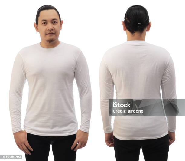 Kemeja Lengan Panjang Kosong Mock Up Template Tampilan Depan Dan