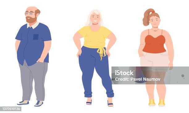 Man And Woman Character With Corpulent Body Standing Full Length Vector