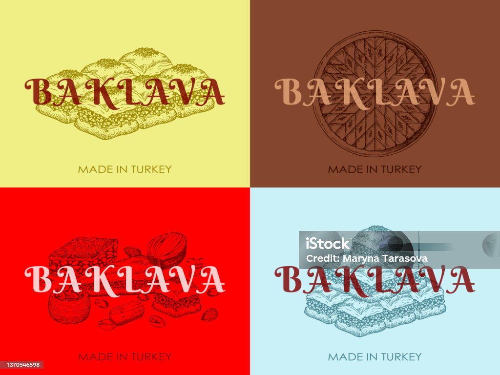 Jeu De Dessins De Dessin Turc De Logo Baklava Isolé Sur Fond Coloré ... Jeu De Dessins De Dessin Turc De Logo Baklava Isolé Sur Fond Coloré ...