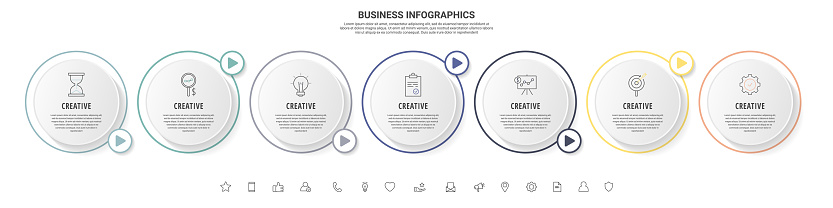 Businessvektorinfografiken Mit Sieben Linienkreisen ... Businessvektorinfografiken Mit Sieben Linienkreisen ...