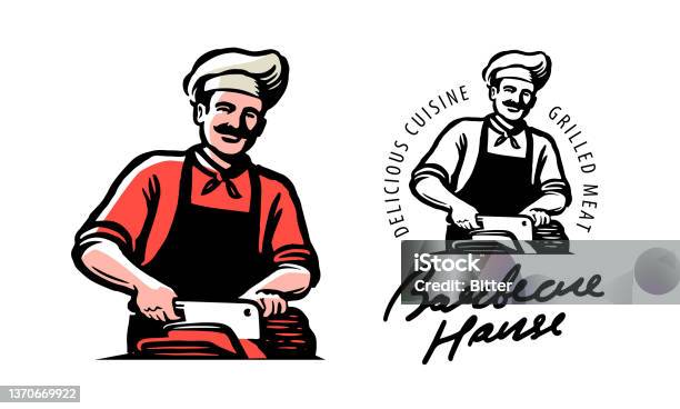 Koki Dengan Pisau Lambang Bbq Untuk Menu Restoran Atau Kafe Bar