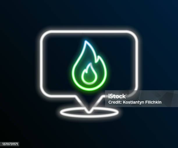 Bercahaya Neon Garis Map Pointer Dengan Ikon Api Api Terisolasi Pada