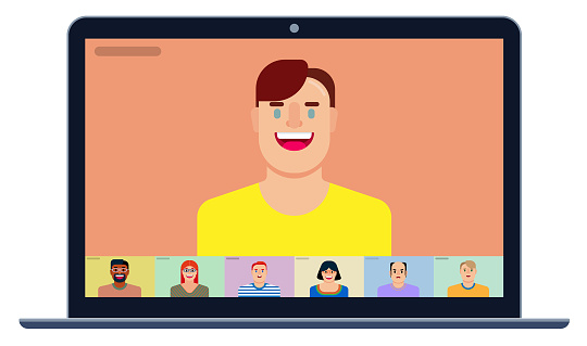 Illustration Des Visages Sur Lécran Dappel De Conférence Vidéo Vecteurs