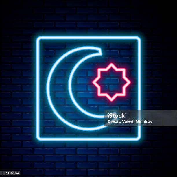 Étoile Et Croissant Lumineux De Ligne De Néon Symbole De Licône Dislam