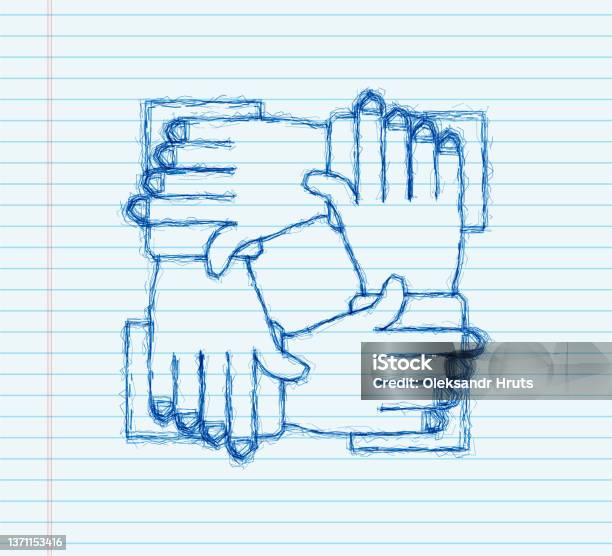 Croquis Travail Déquipe Mains Signe Pour La Conception Du Concept