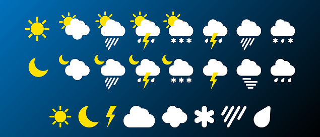 Wettersymbole Eingestellt Moderne Piktogramme Prognostizieren ... Wettersymbole Eingestellt Moderne Piktogramme Prognostizieren ...