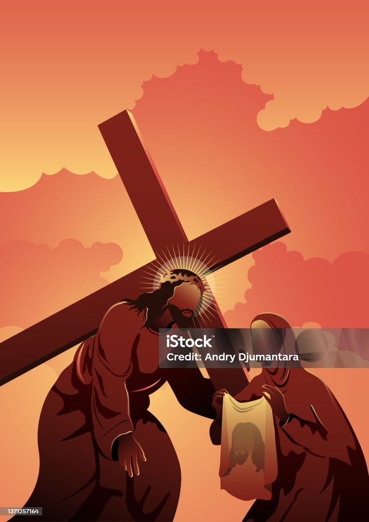 Vetores De Verônica Limpa O Rosto De Jesus Cristo E Mais Imagens De Via