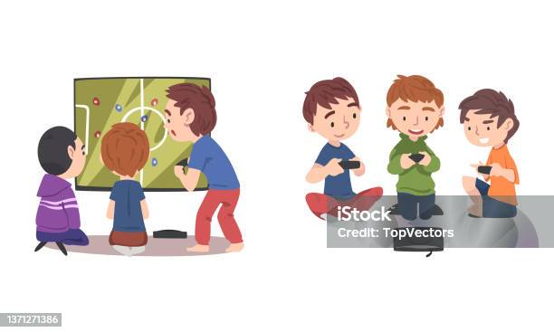 Anak Lakilaki Lucu Bermain Video Game Bersama Ilustrasi Vektor Kartun ... Anak Lakilaki Lucu Bermain Video Game Bersama Ilustrasi Vektor Kartun ...