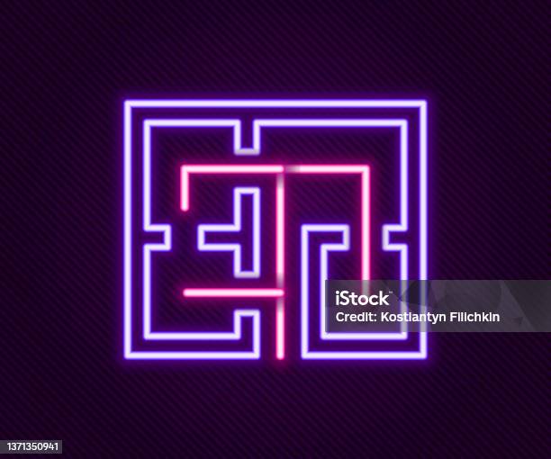 Ikon Rencana Evakuasi Jalur Neon Bersinar Terisolasi Pada Latar