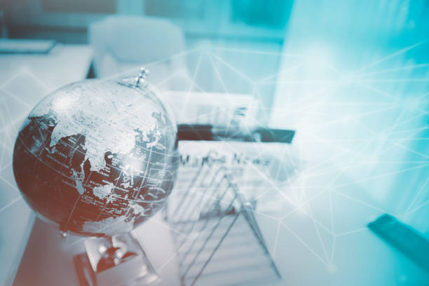 Free Stock Photo of Modern office setup with laptop and globe ...