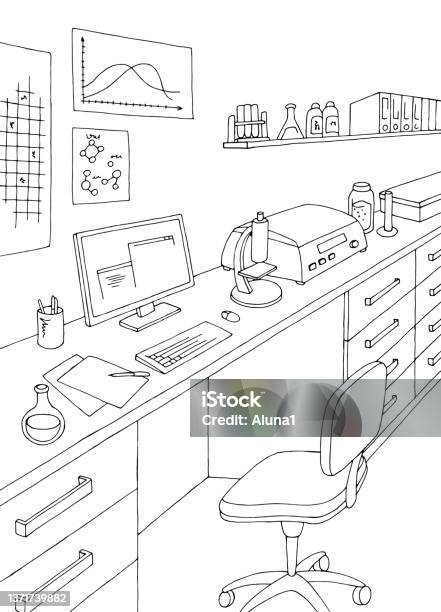 Vektor Ilustrasi Sketsa Interior Vertikal Putih Hitam Grafik