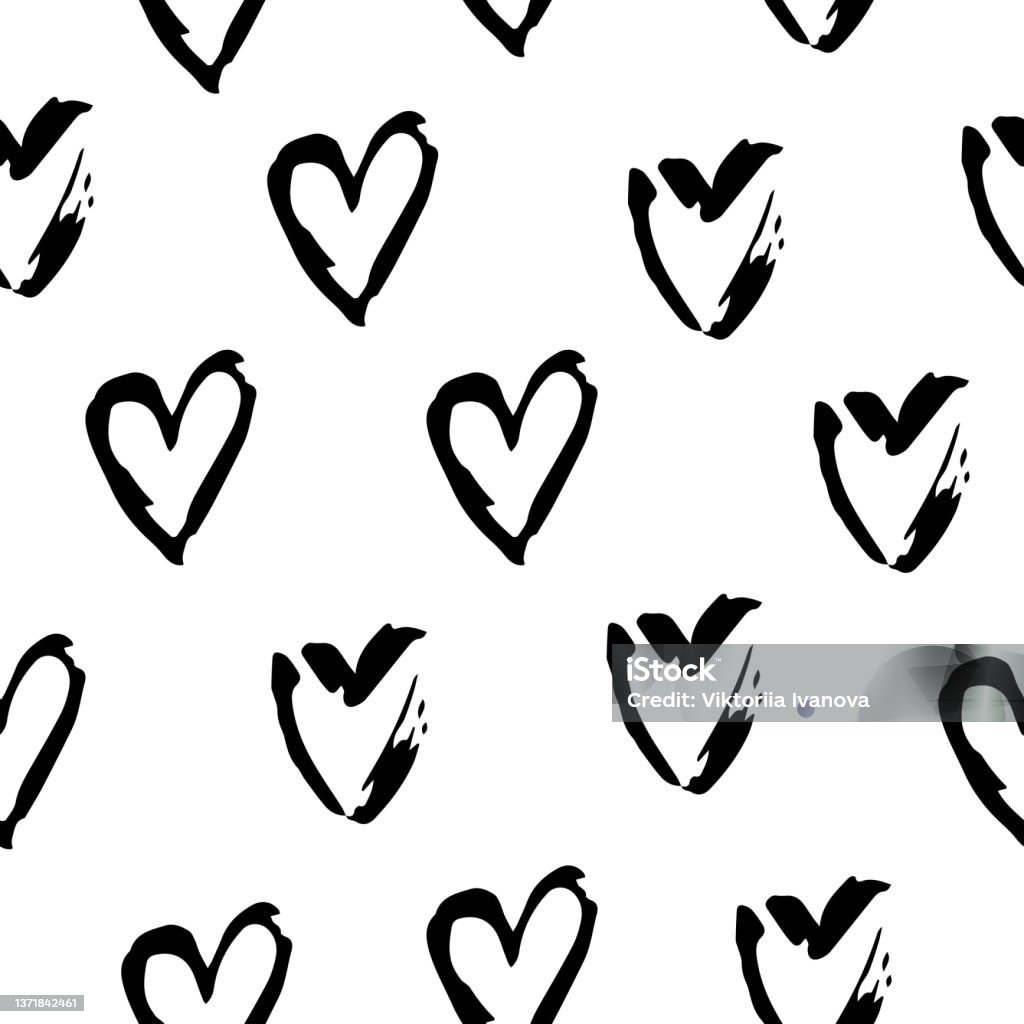 Herzen Schwarz Und Weiß Vektor Nahtlose Muster Freihand Liebe Symbol