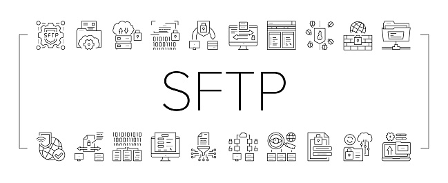 Ssh Sftp File Transfer Protocol Icons Set Vector Ilustrasi Stok Unduh