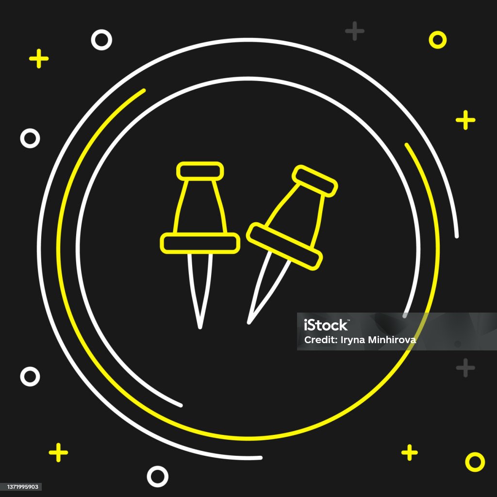 Line Push Pin Icon Isolated On Black Background Thumbtacks Sign Colorful Outline Concept Vector