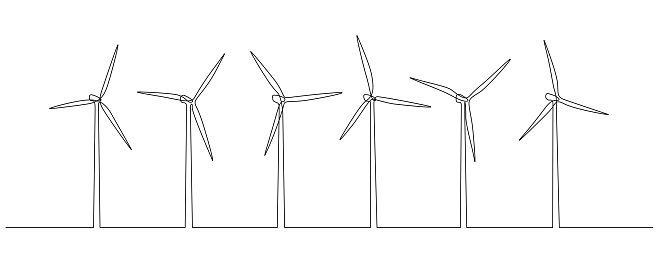 Éoliennes Et Éoliennes En Un Seul Dessin Au Trait Continu Concept