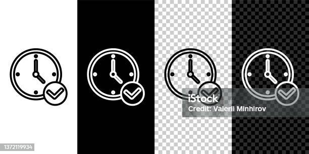 Définir Licône Horloge De Ligne Isolée Sur Le Fond Noir Et Blanc