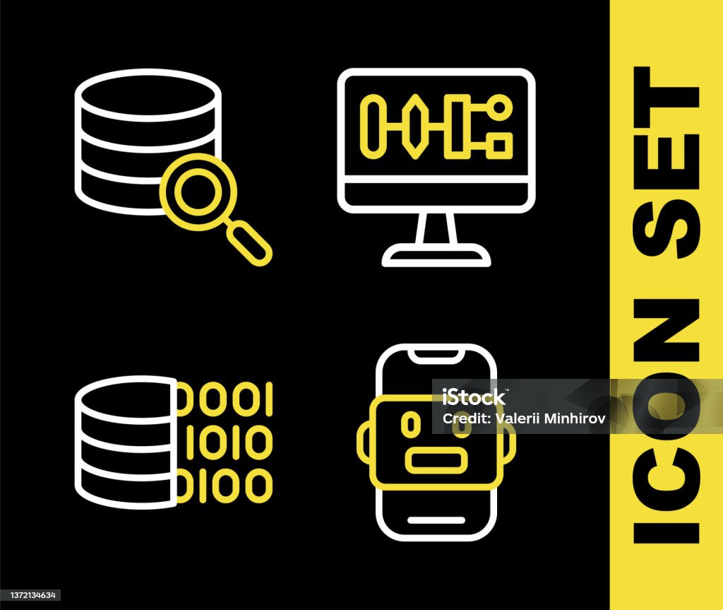 Set Line Algorithm Chat Bot Binary Code And Server Icon Vector Stock