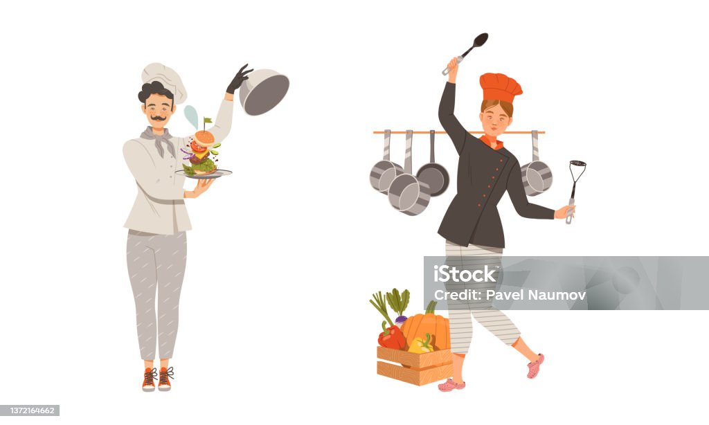 Ilustración de Chef Y Asistente De Cocina Sabrosos Platos De Alta ... Ilustración de Chef Y Asistente De Cocina Sabrosos Platos De Alta ...