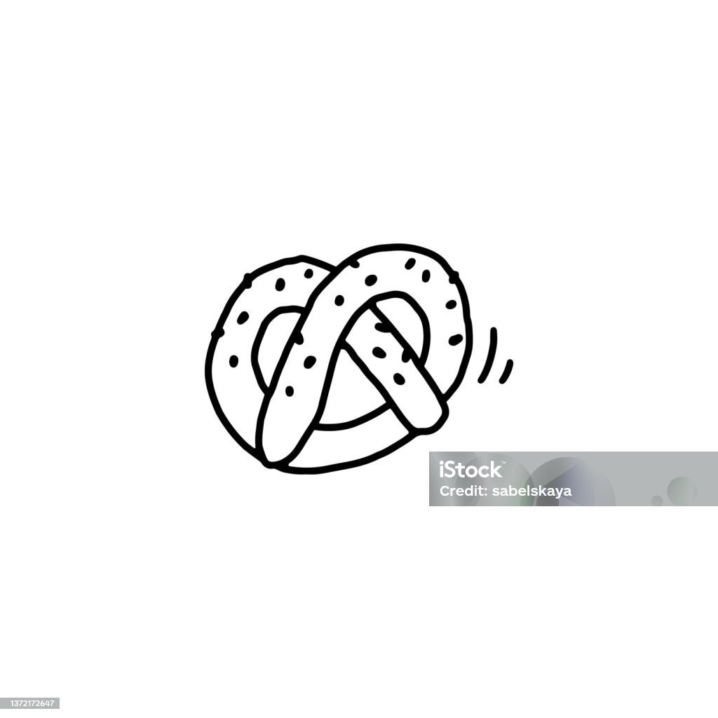Precel Piekarnia Ręcznie Rysowana Ilustracja Wektorowa W Stylu Doodle