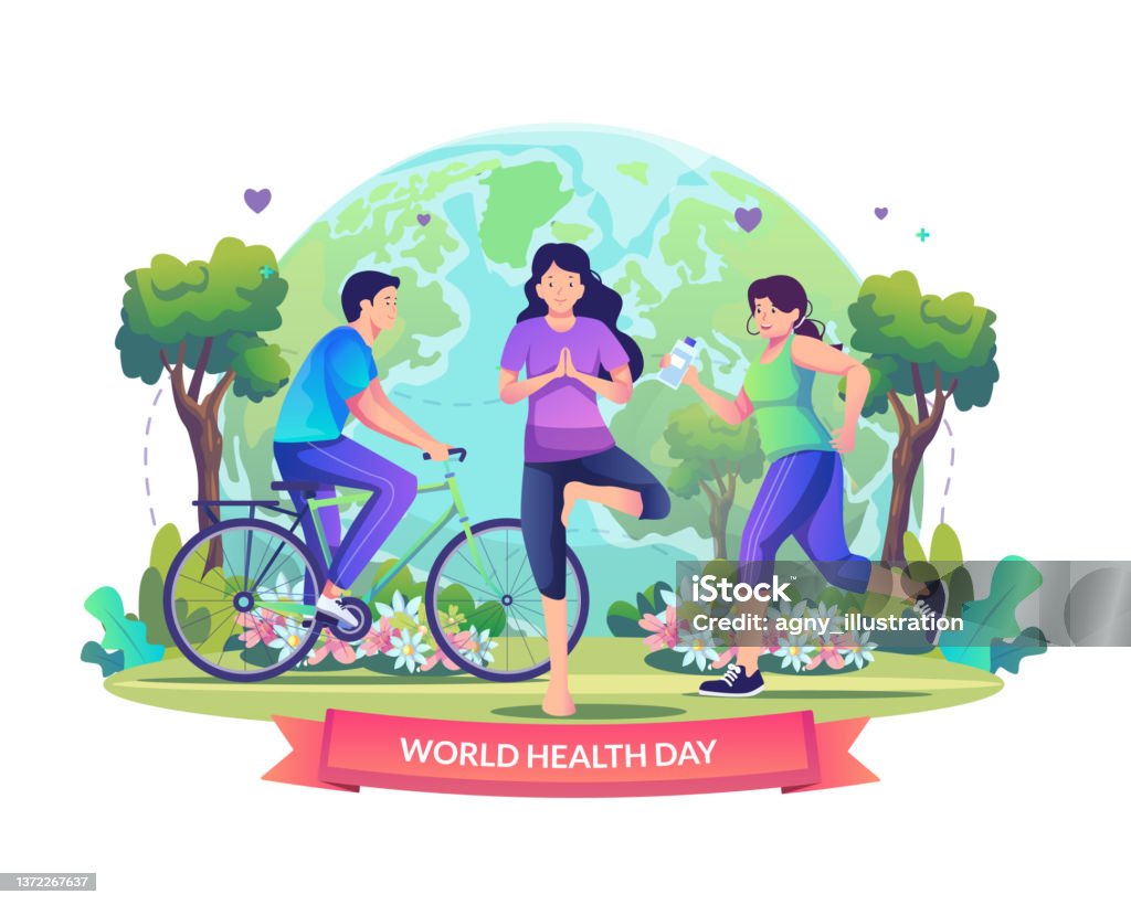 Konsep Ilustrasi Hari Kesehatan Sedunia Dengan Orang Yang Menjalankan