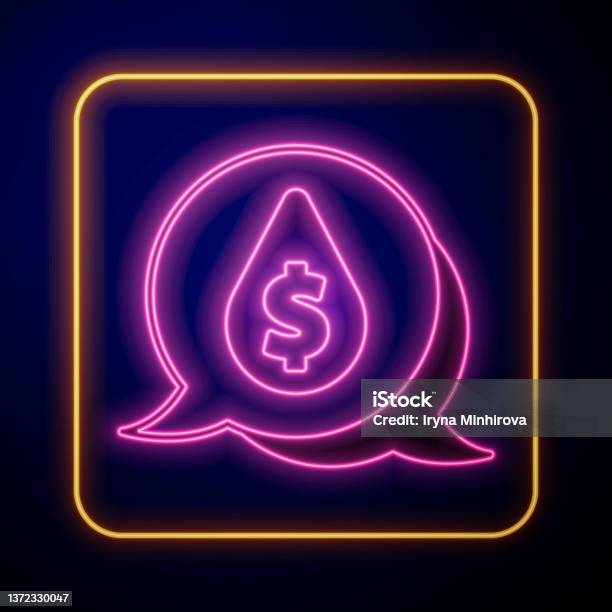 Glowing Neon Oil Drop Dengan Ikon Simbol Dolar Terisolasi Pada Latar